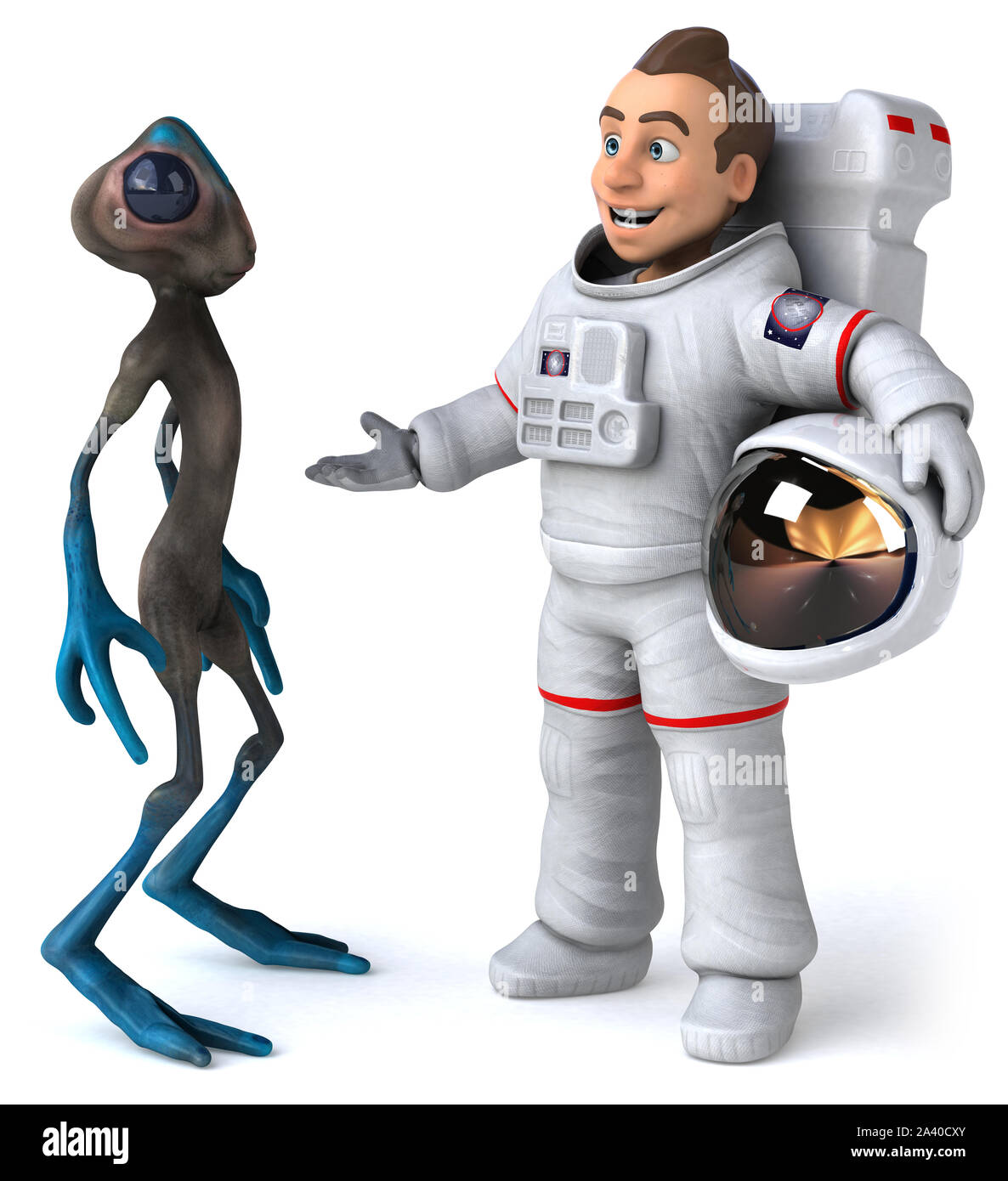 Fun astronaut meeting an alien Stock Photo - Alamy