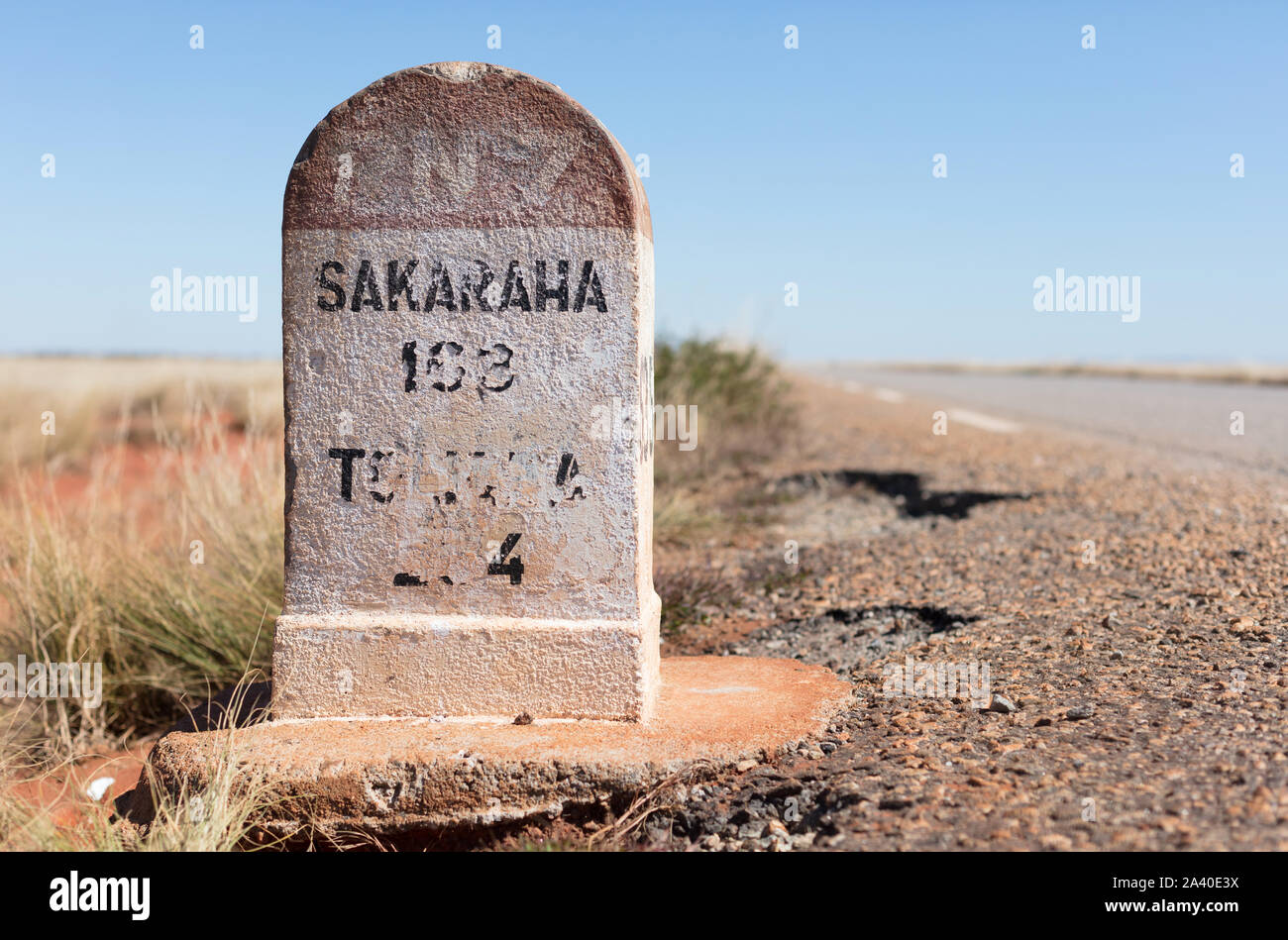 Madagascar, Route Nationale 7 RN7, old route indication, Africa Stock ...