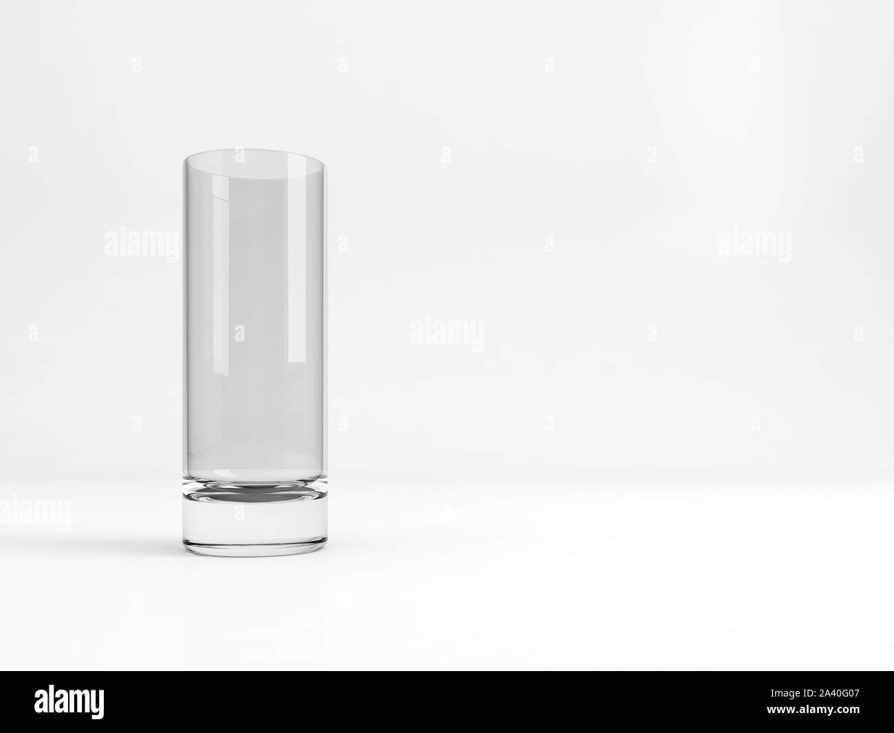 Standard empty high ball glass with soft shadow stands over white ...