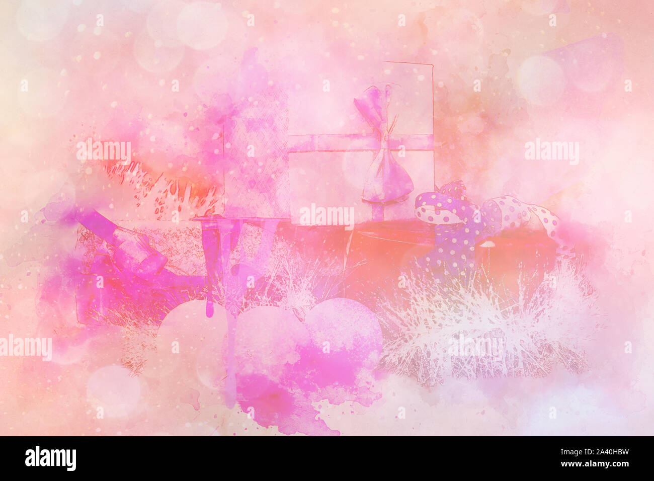 Pretty Pink Christmas and New Year Holiday background with seasonal ...