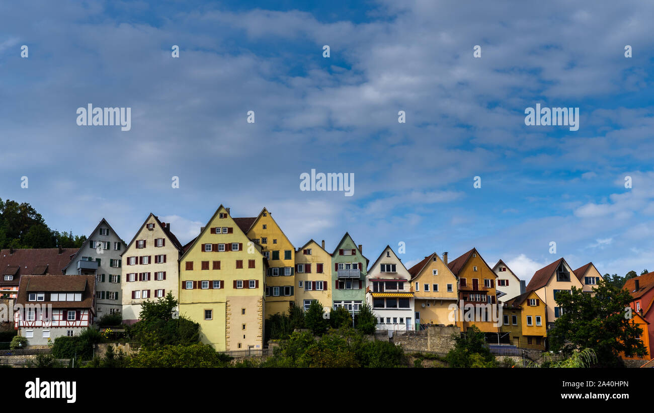 Germany, Colorful houses of old town of black forest village horb am ...