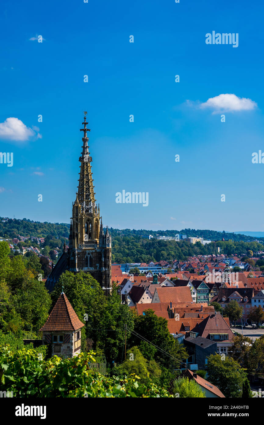 Germany, Skyline of medieval city esslingen am neckar with church ...