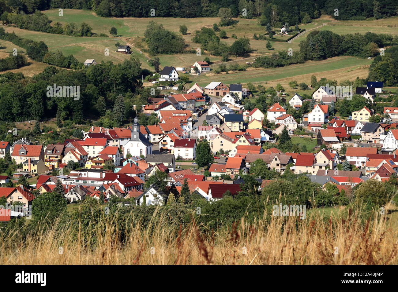 View to the little village of Struth-Helmershof, Thuringia Stock Photo ...