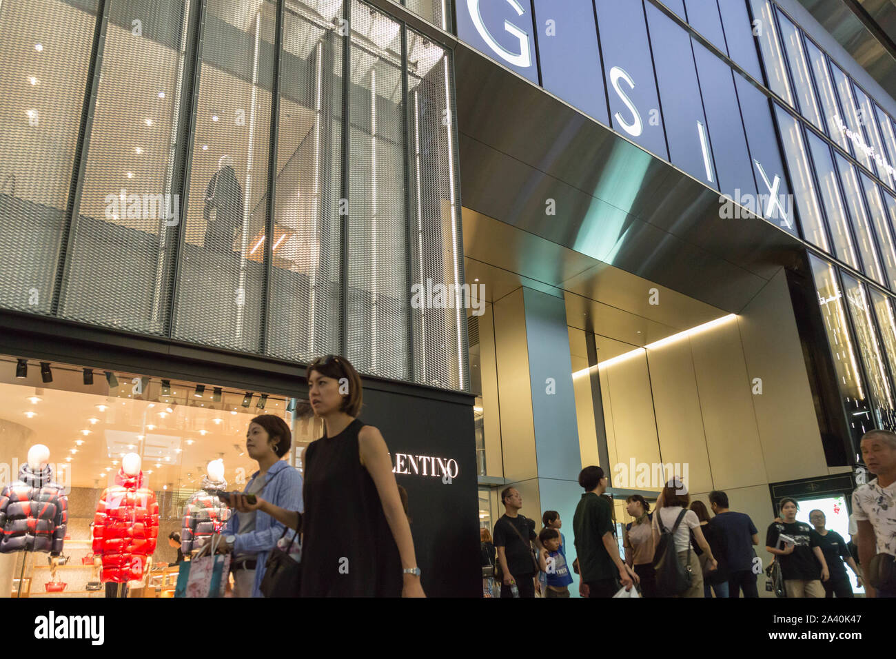 Outside one of front entrance of Ginza Six, a luxury shopping complex ...
