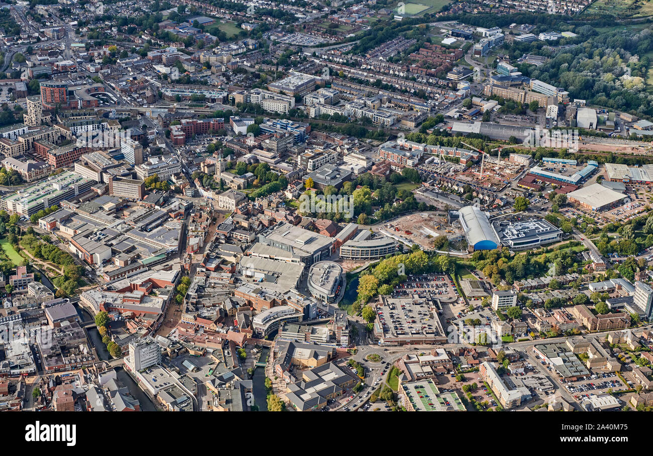 An aerial view of Chelmsford Town centre, South East England, UK Stock ...
