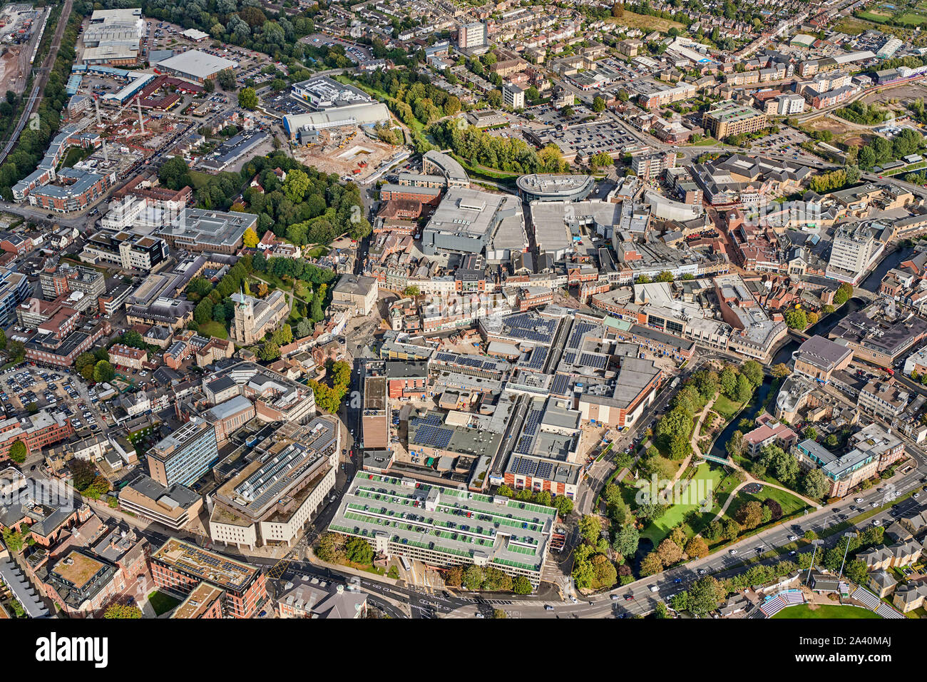 An aerial view of Chelmsford Town centre, South East England, UK Stock ...