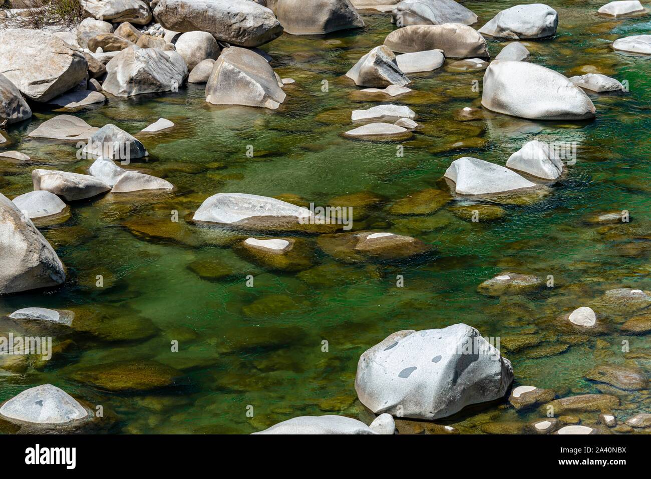 Stones in green clear water, Kiso River, Nagiso, Kiso Valley, Nagano ...