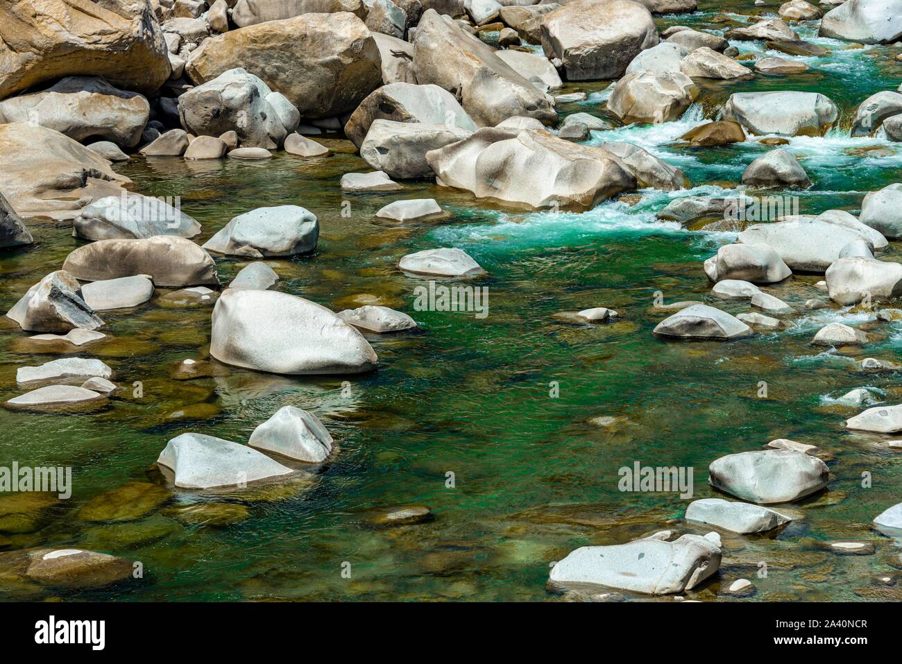 Stones in green clear water, Kiso River, Nagiso, Kiso Valley, Nagano ...