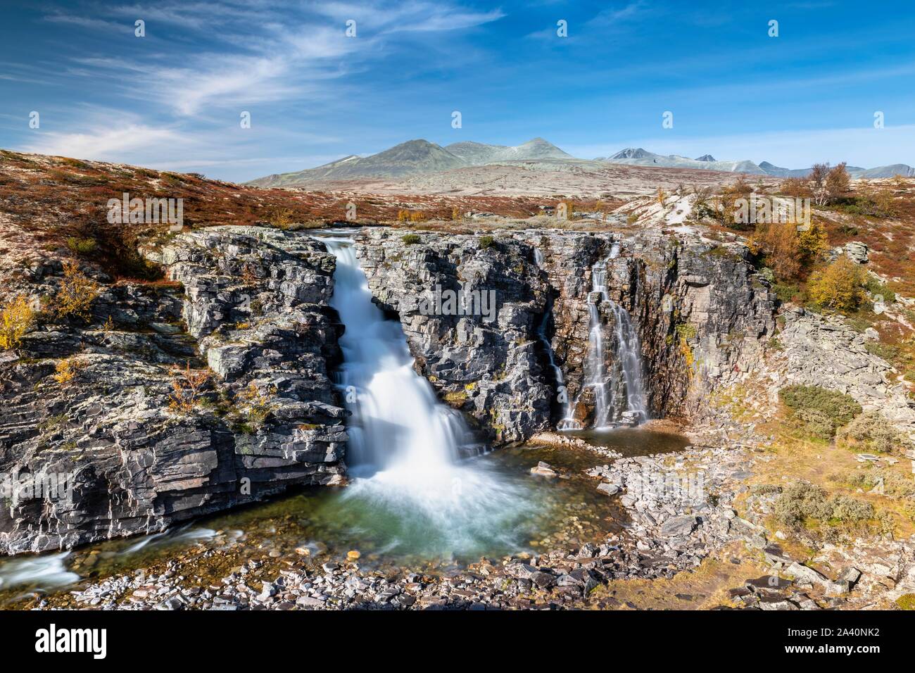 Storulfossen Waterfall in the Rondane National Park, Norway Stock Photo ...