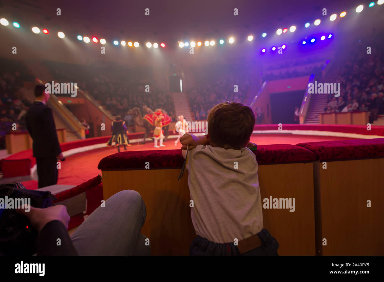 Circus "Illusion of laughter".Child watching a circus performance Stock ...
