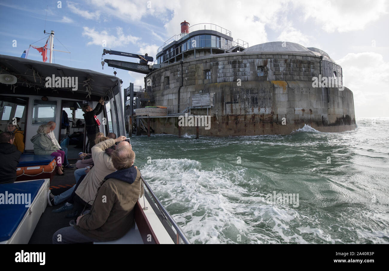 Guests arrive by boat at Spitbank fort, which is part of Solent Forts ...