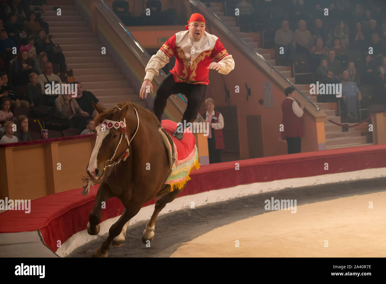 Belarus, the city of Goamel, April 07, 2019. Circus "Illusion of ...