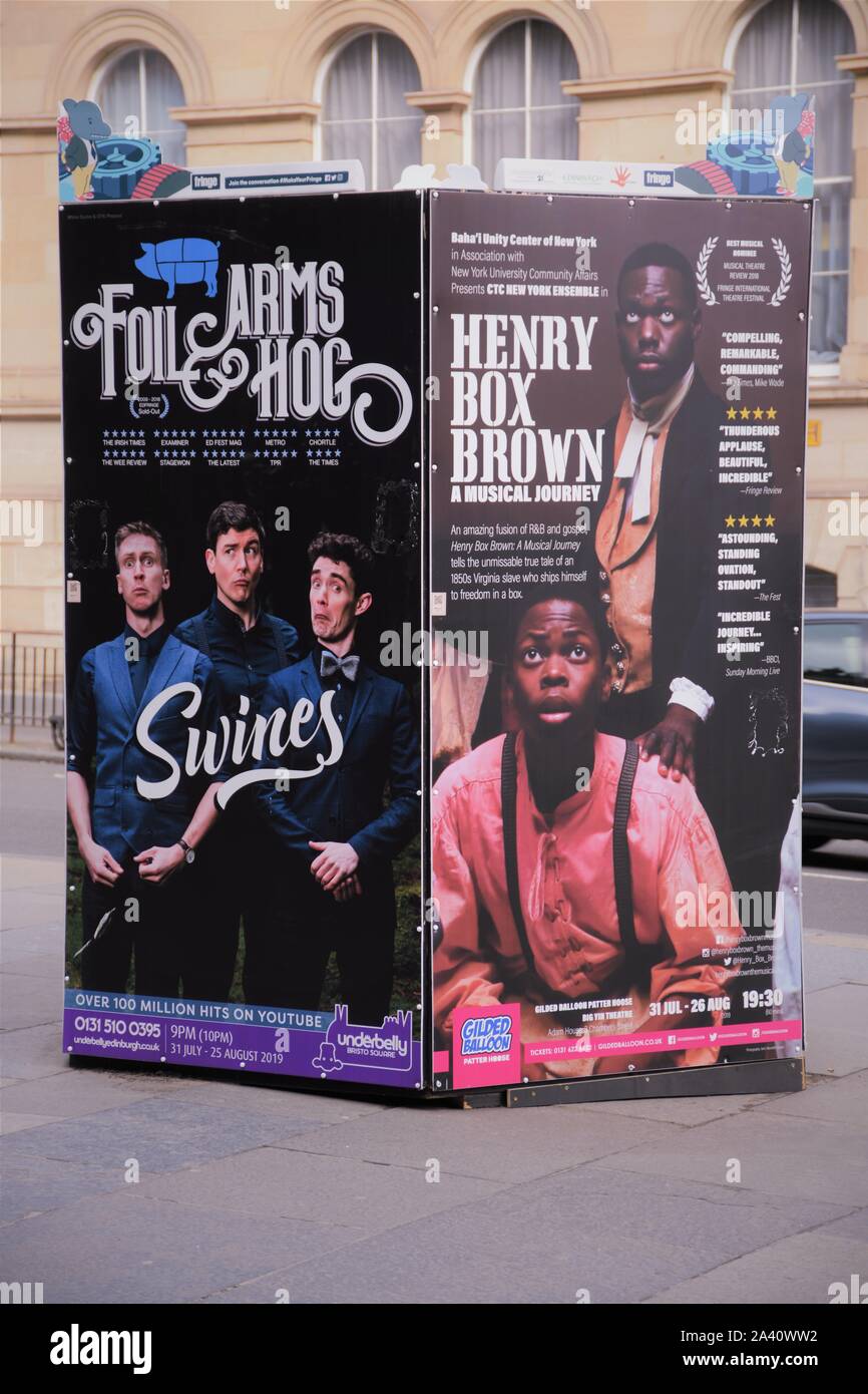 Edinburgh Fringe 2019. The many varied street posters advertising all ...