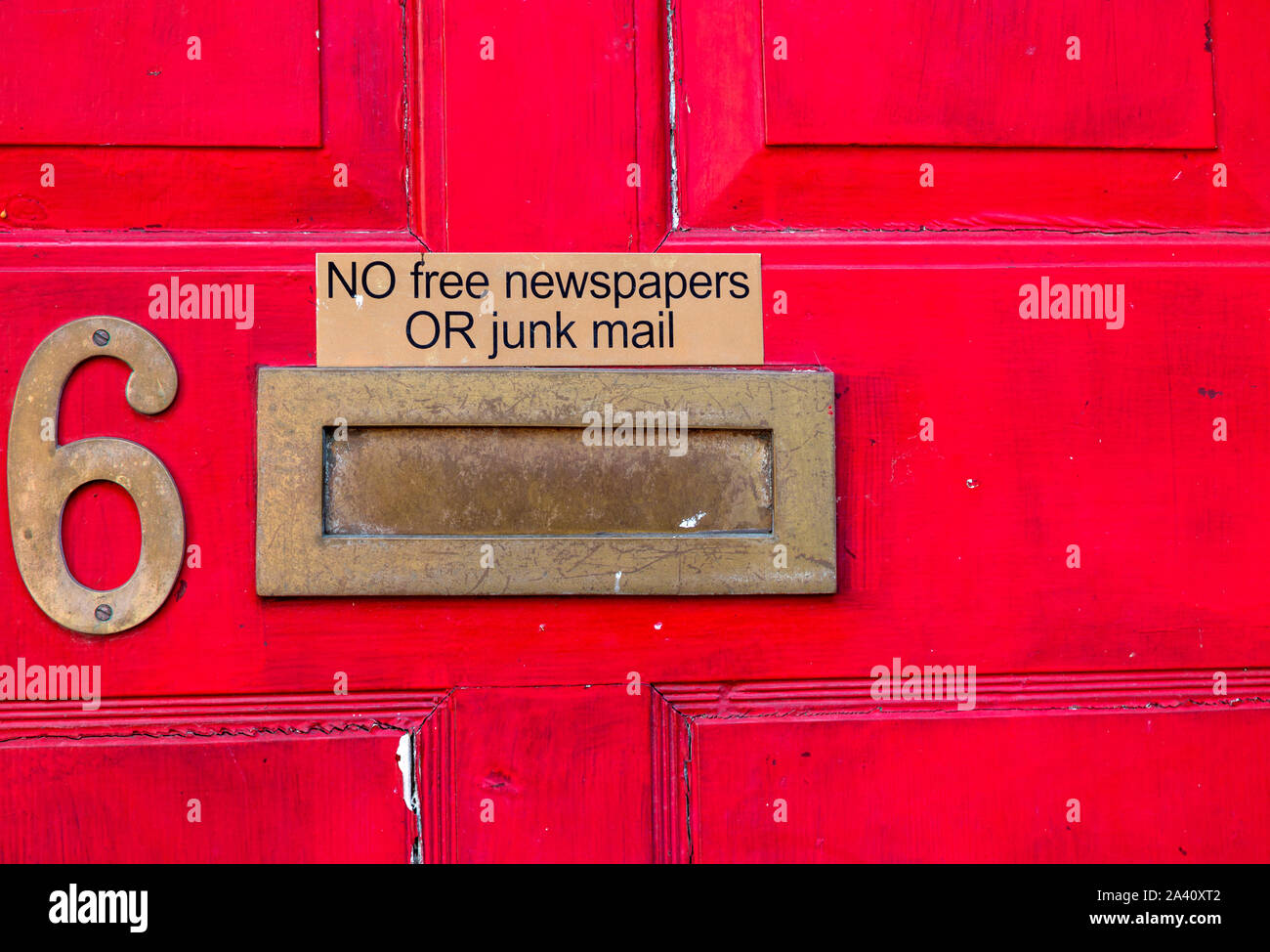 No free newspapers or junk mail letter box sign notice, UK Stock Photo ...