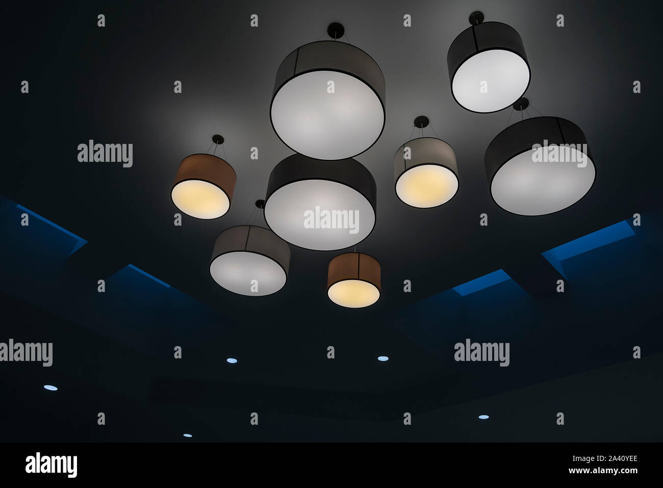 Decorative Ceiling Suspended Drum Lights Stock Photo - Alamy