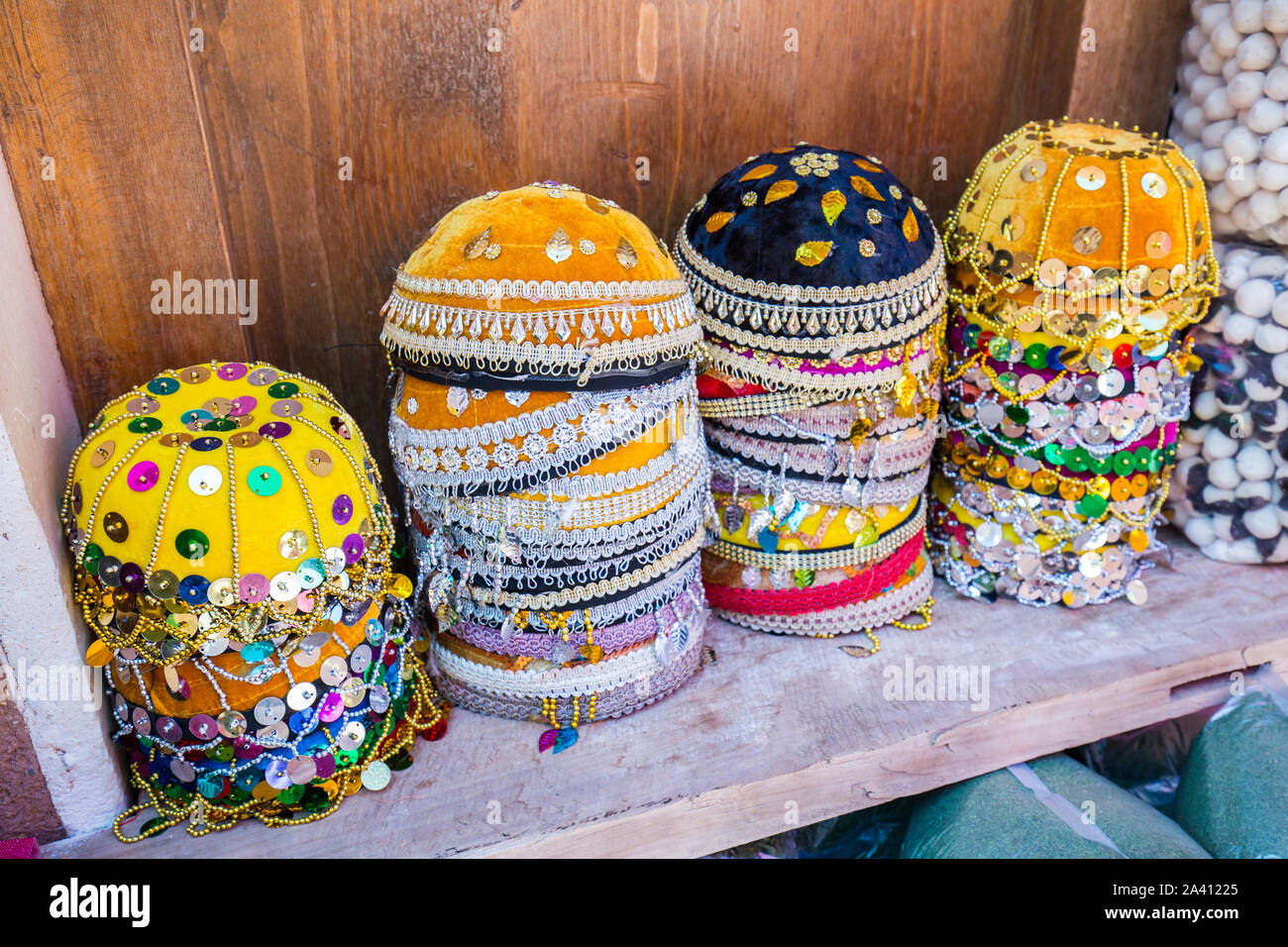 Traditional caps in a shop Stock Photo - Alamy