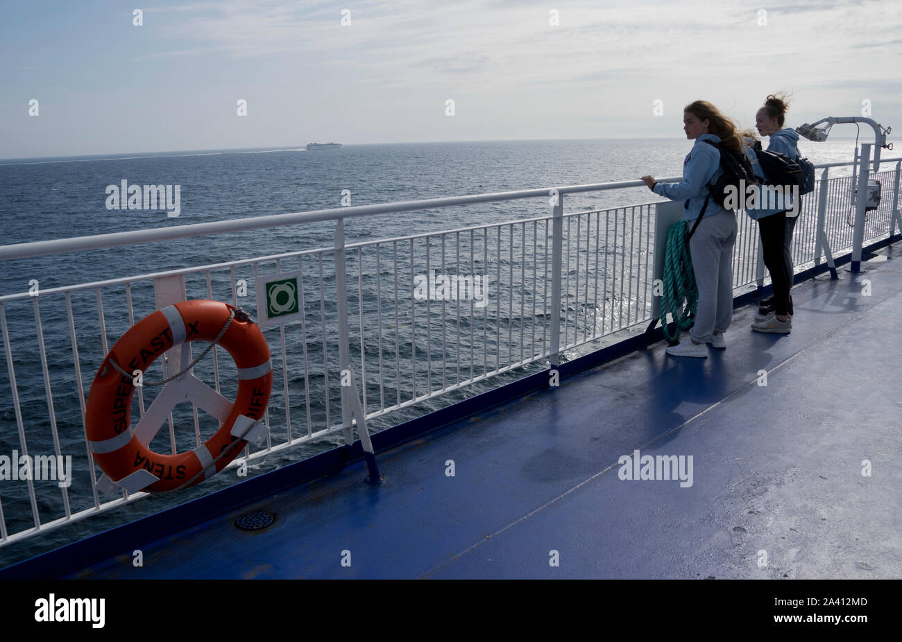 Passengers in a Stena Lines ferry arriving from Dublin into Holyhead in ...