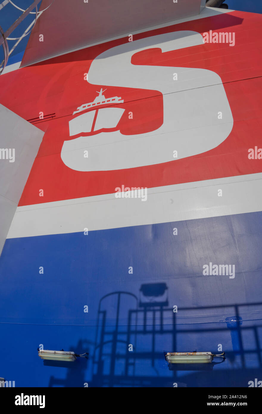 Exterior details of a Stena Lines ferry arriving from Dublin into ...