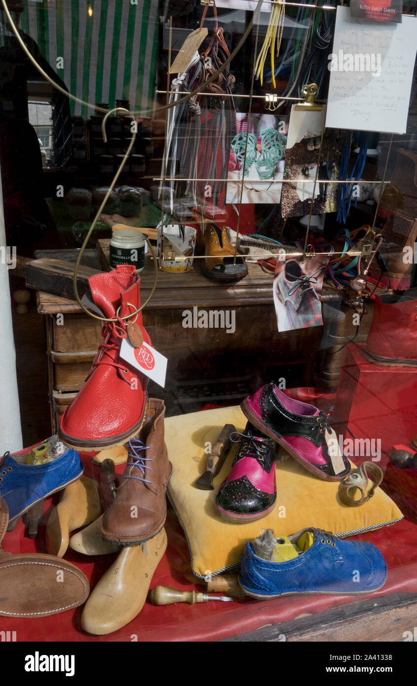 Traditional shoemaker shop on market day in Machynlleth,Powys,Wales,UK ...