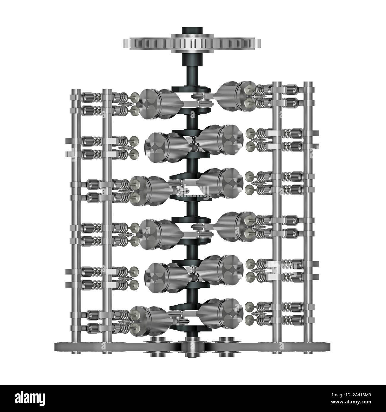 insides v12 engine isolated on white top view. 3d rendering Stock Photo ...