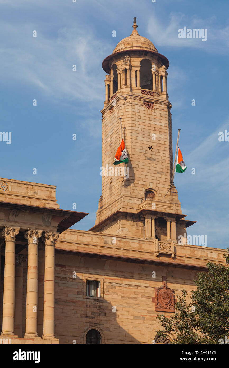 DELHI, INDIA, The Indian tricolour flag hoisted on the building of ...