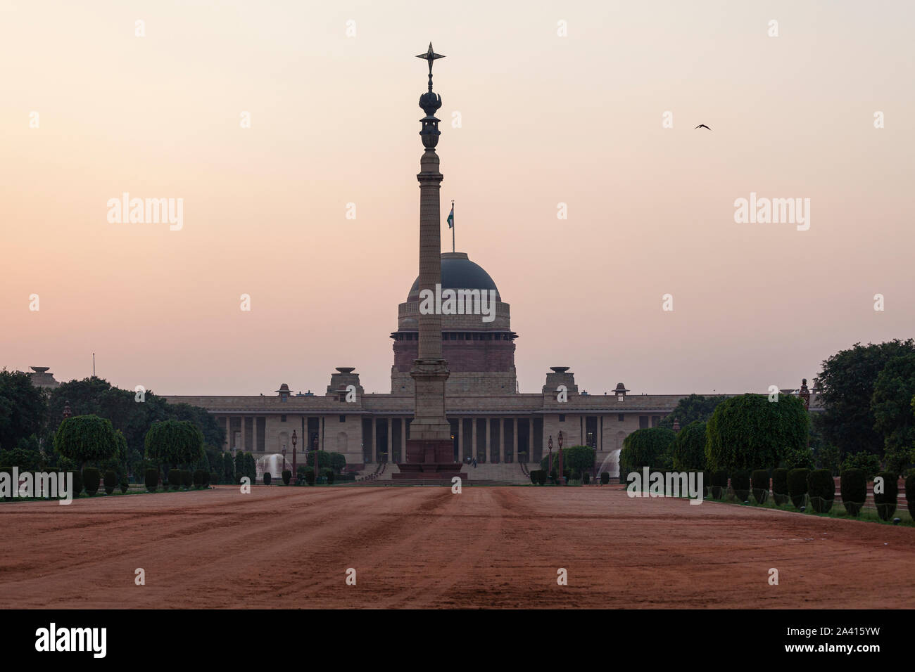 DELHI, INDIA, View of the pillar and dome of the President's house also ...