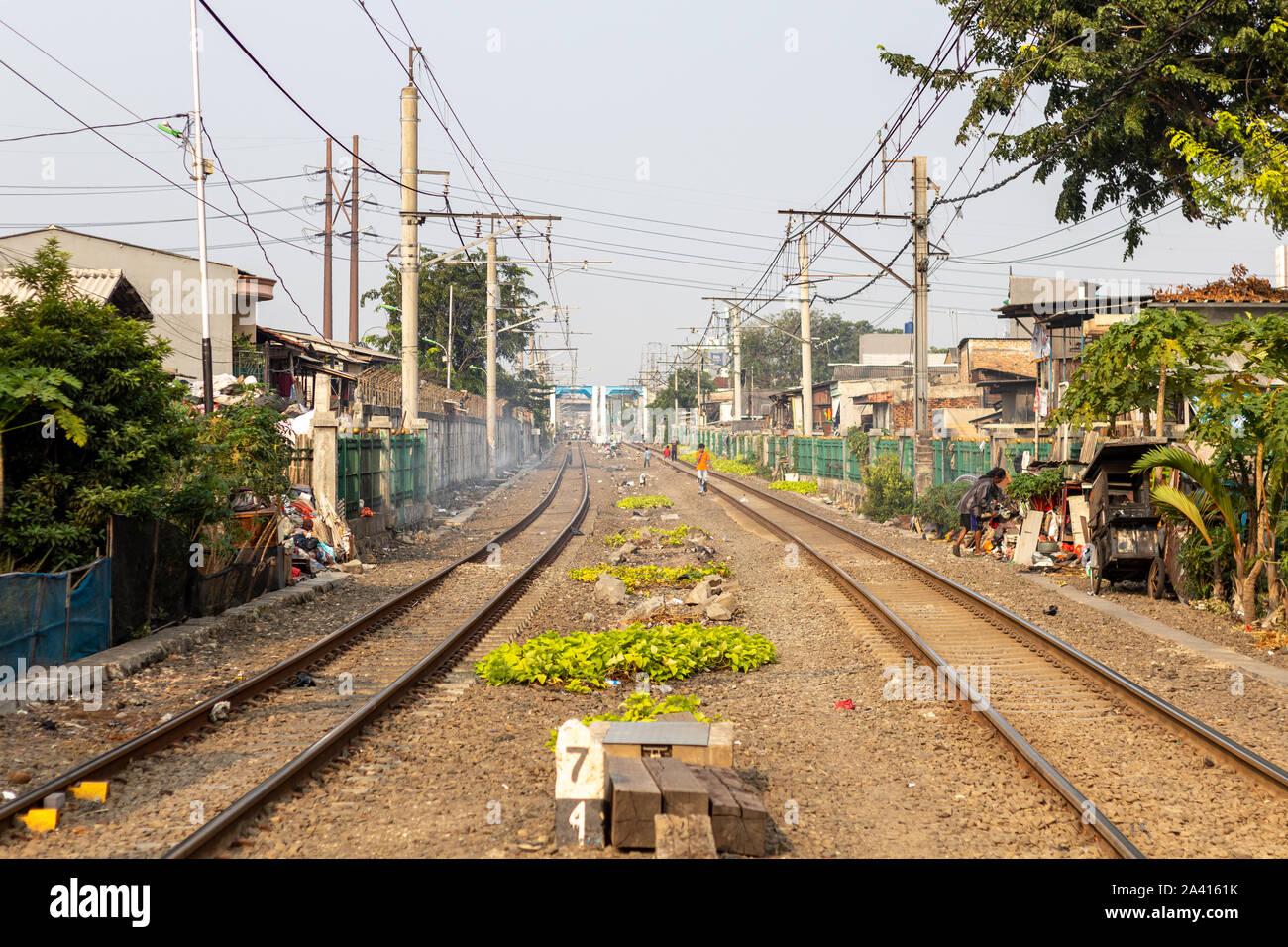 Jakarta / Indonesia - June 09 2018: Homeless people on the railway ...