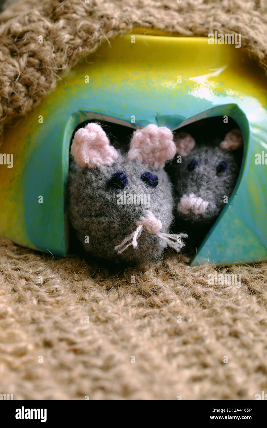 Funny concept for rat year, couple mouse animal warm in mice cave that ...