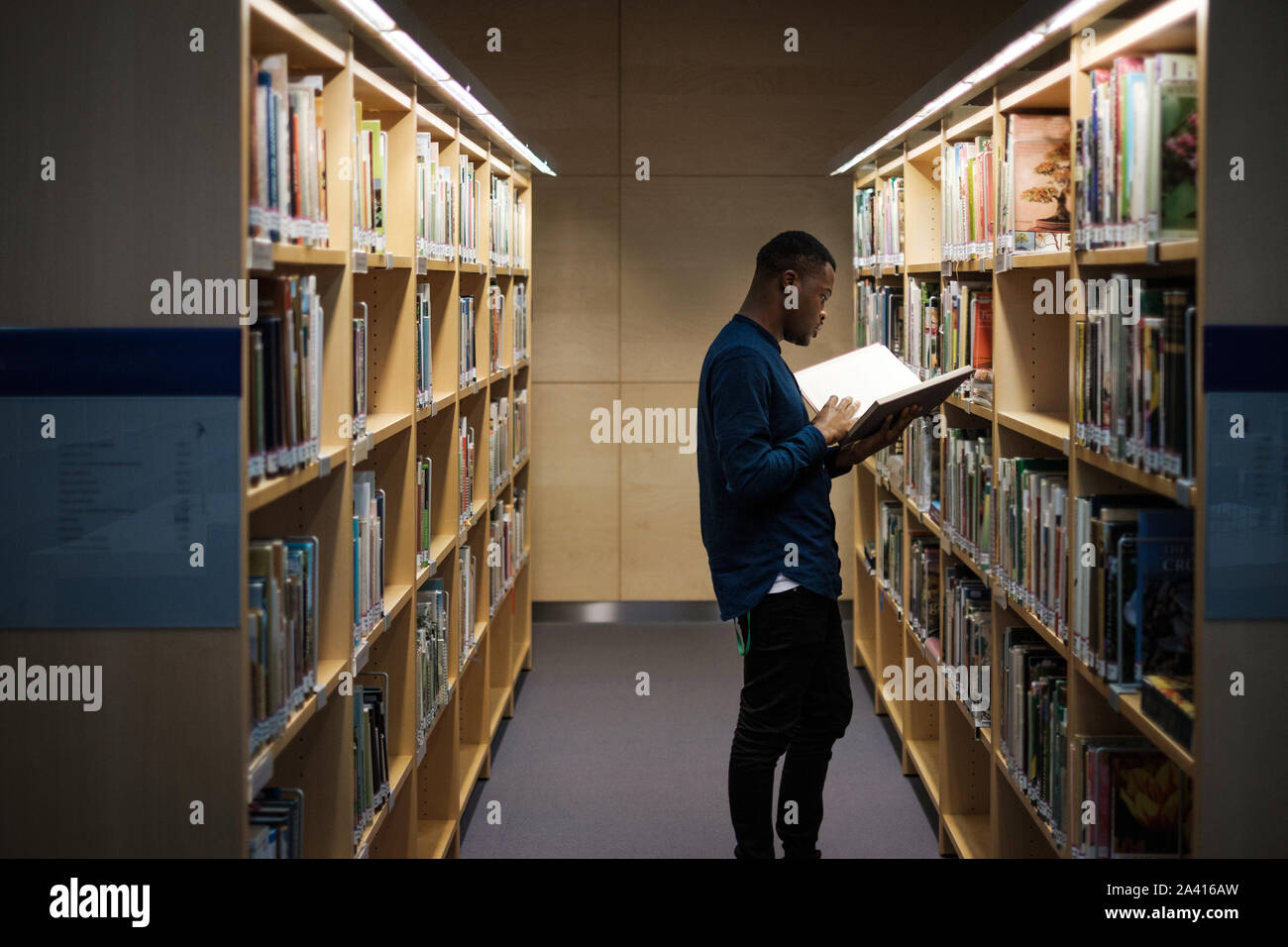 Young black man choosing book in public library Stock Photo - Alamy