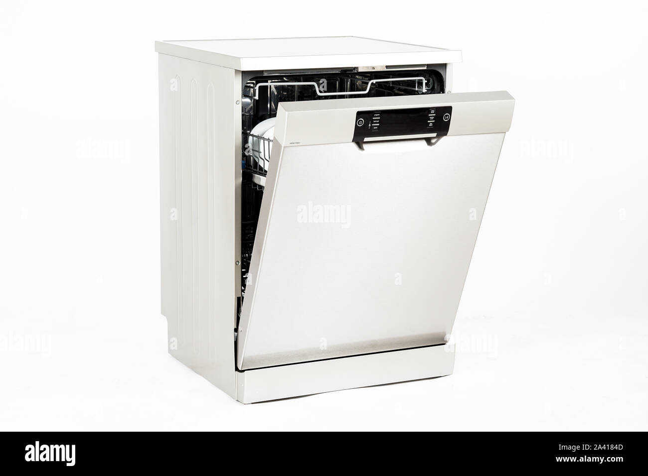 Modern european freestanding dishwasher machine isolated on white ...