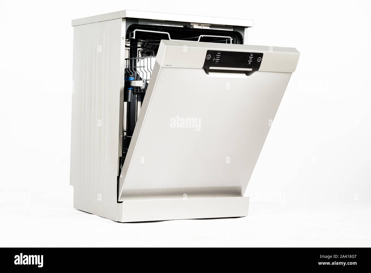 Modern european freestanding dishwasher machine isolated on white ...