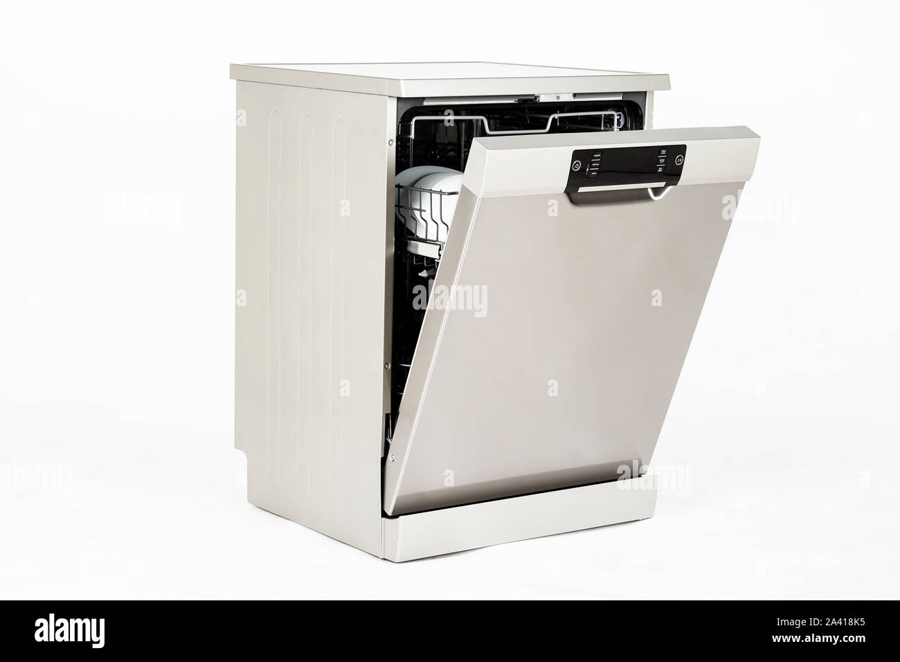 Modern european freestanding dishwasher machine isolated on white ...