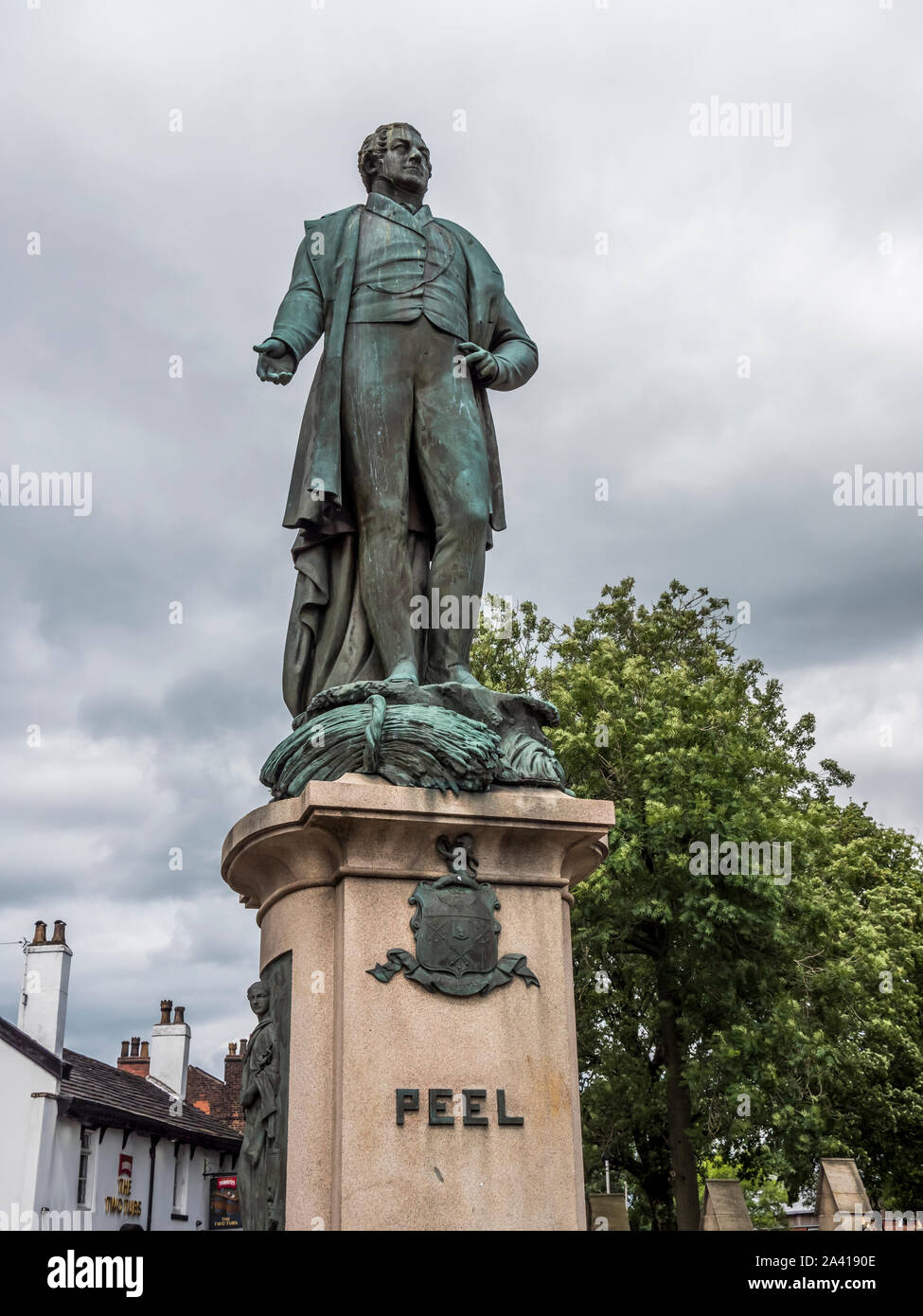The statue-memorial to Sir Robert Peel in the central Lancashire town ...