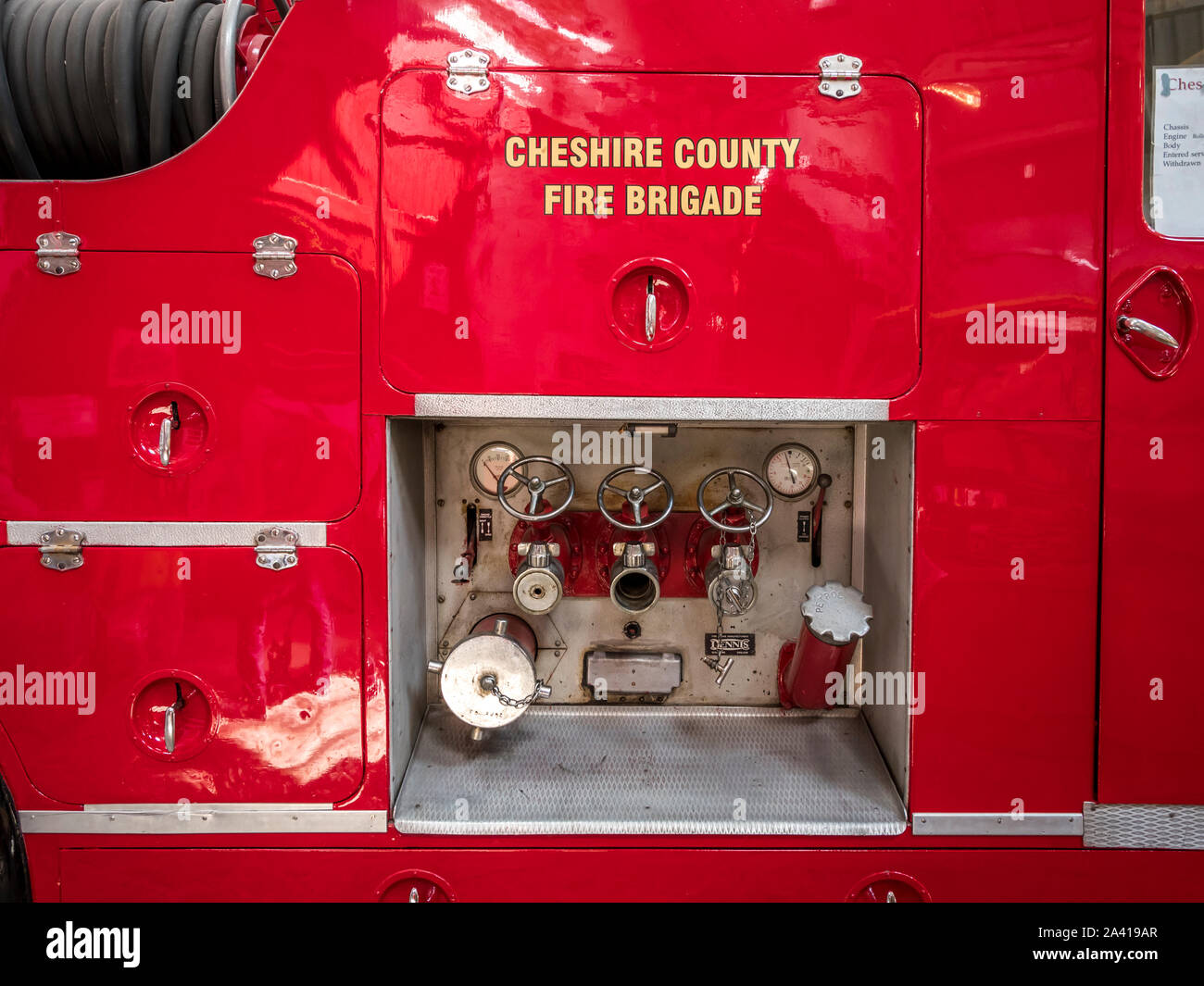 A retired Chesire Fire Brigade fire engine at Bury transport museum in ...