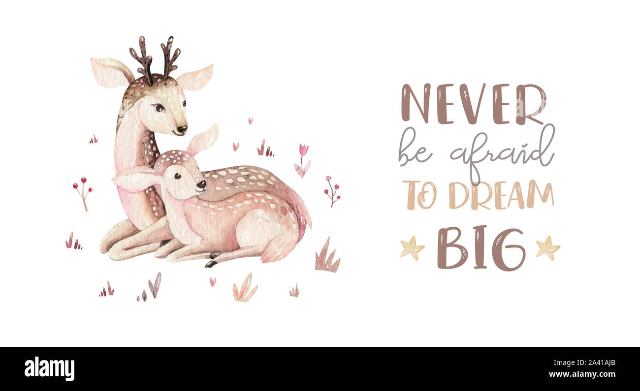 Watercolor little deer baby and mother watercolour bembi cartoon baby ...