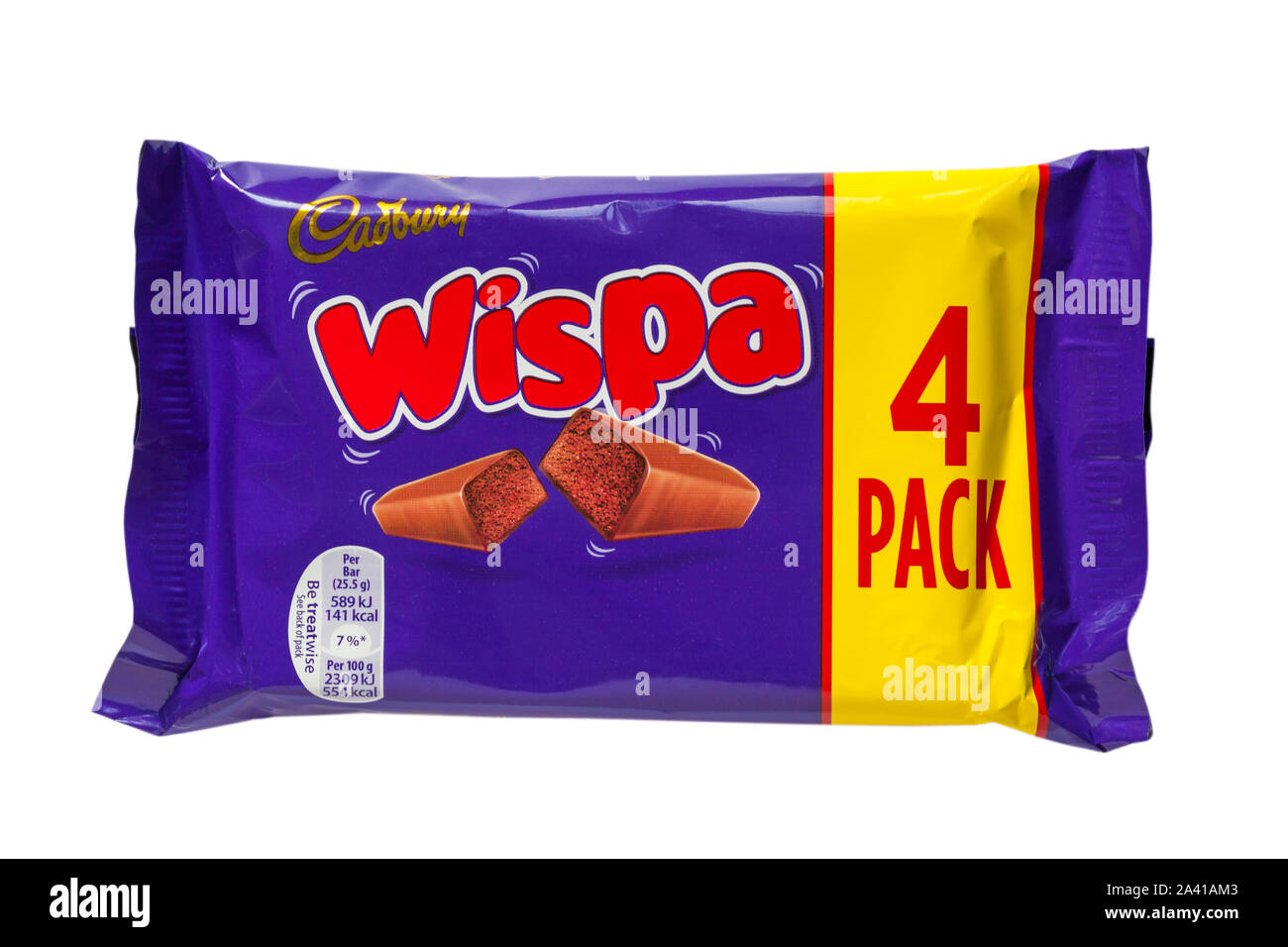 Packet of Cadbury Wispa chocolate bars isolated on white background ...