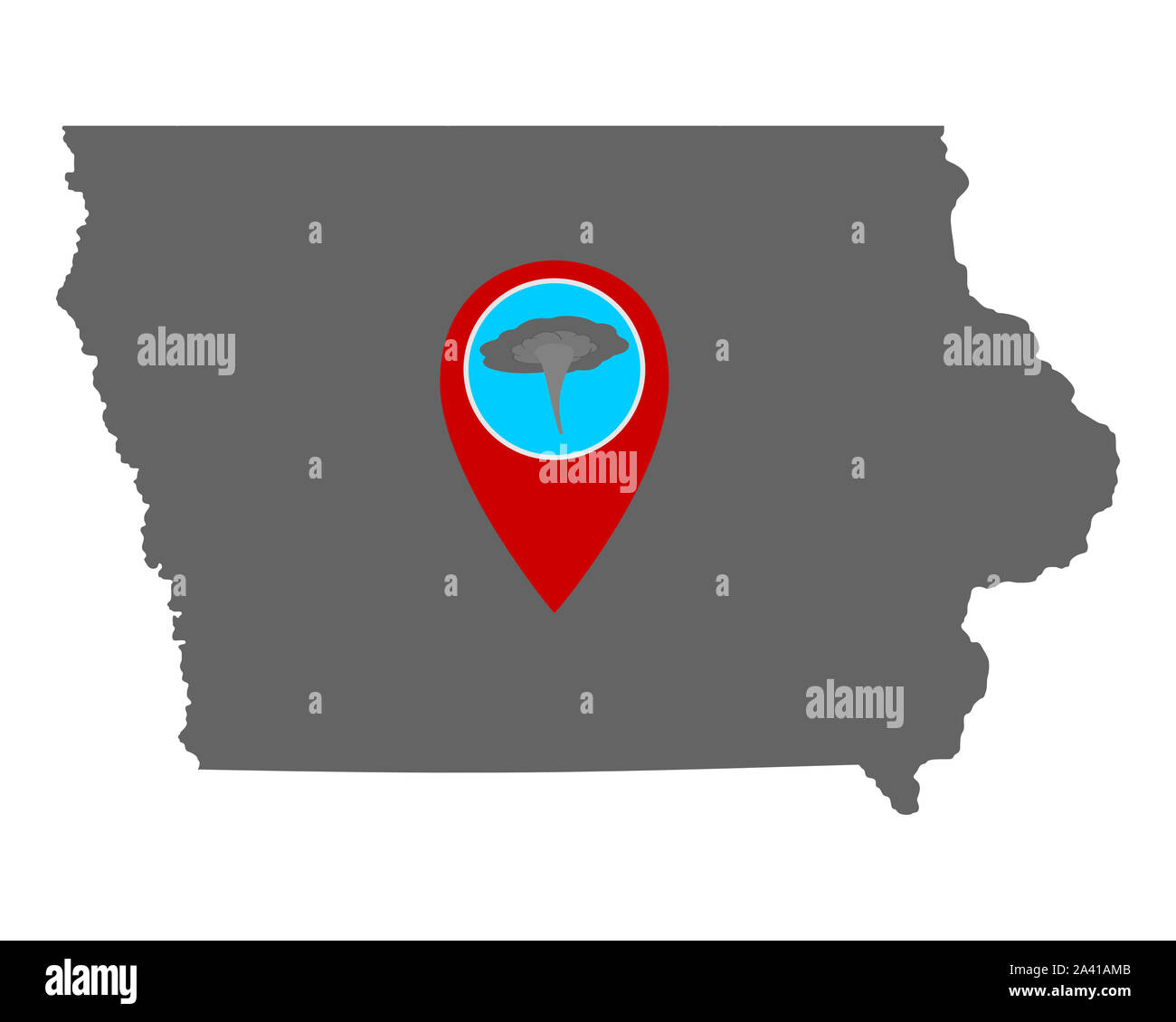Map of Iowa and pin tornado warning Stock Photo - Alamy