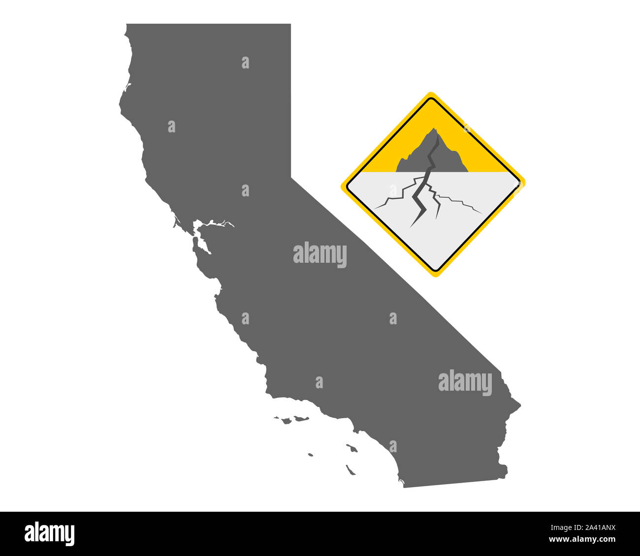 Map of California and earthquake warning Stock Photo - Alamy