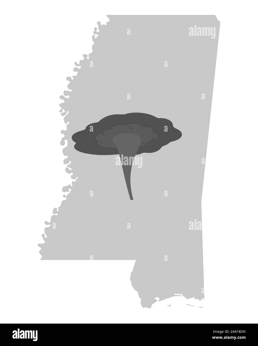 Map of Mississippi and tornado symbol Stock Photo - Alamy
