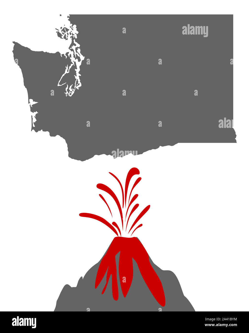 Map of Washington with volcano Stock Photo - Alamy