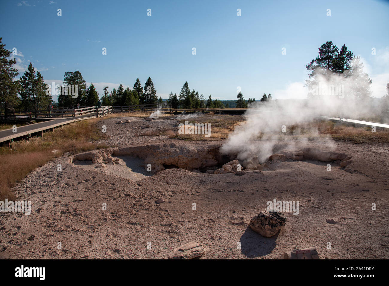 Spouter geyser before an eruption in the upper geyser basin in ...