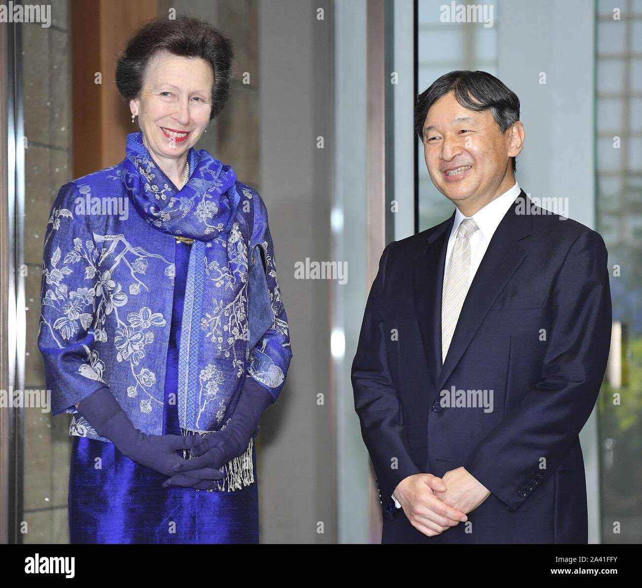 Tokyo, Japan. 11th Oct, 2019. Britain's Princess Anne is greeted by ...