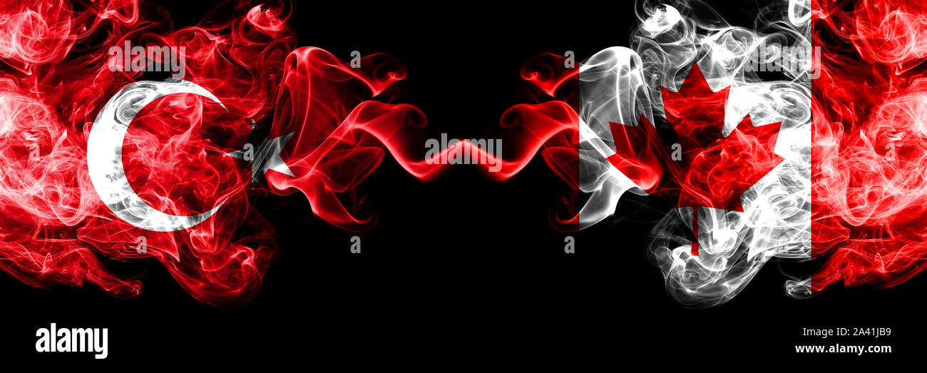 Turkey vs Canada, Canadian smoke flags placed side by side. Thick ...