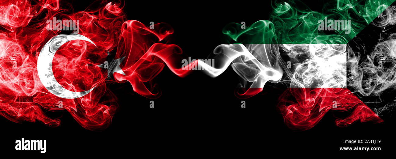 Turkey vs Kuwait, Kuwaiti smoke flags placed side by side. Thick ...