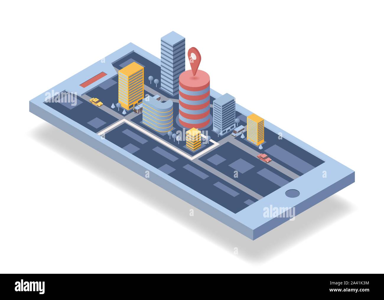 Mobile navigation application isometric vector illustration. GPS app ...