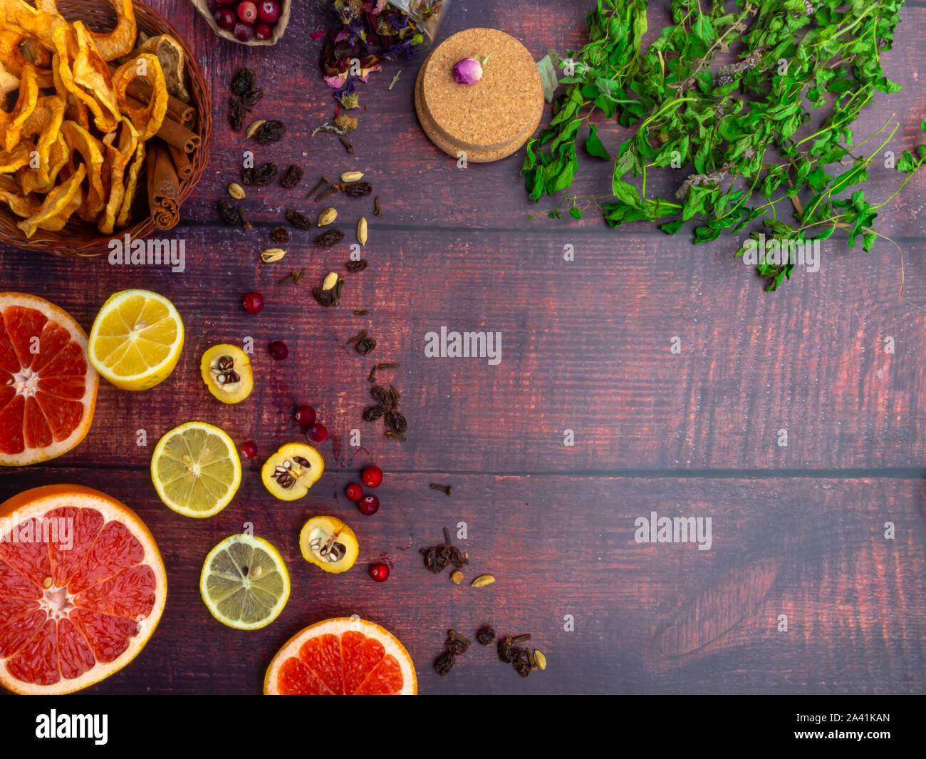 Fall and winter ingredients still life with grapefruits, lemon,cydonia ...