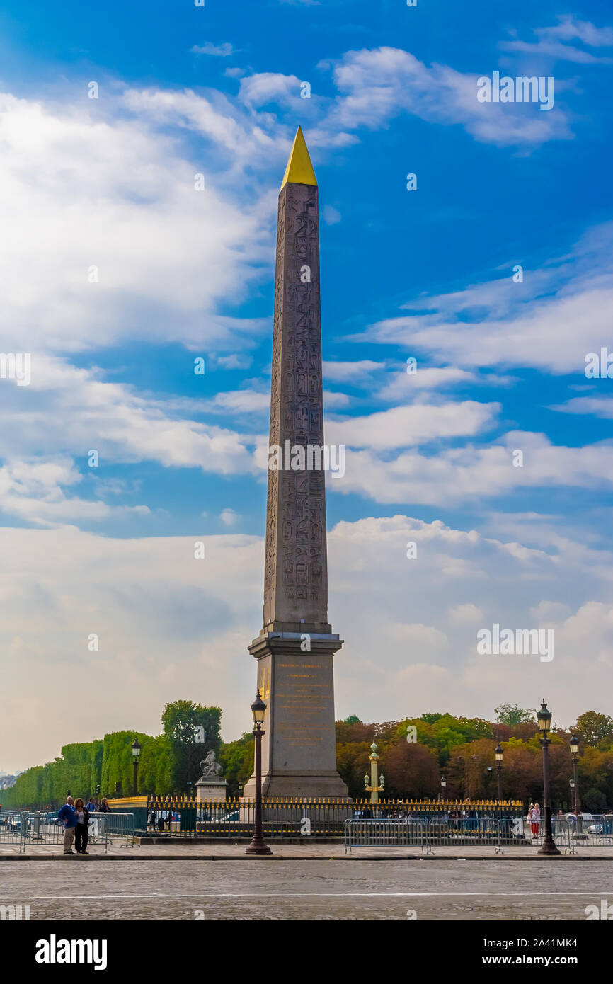 Portrait view of the famous giant Egyptian obelisk decorated with ...