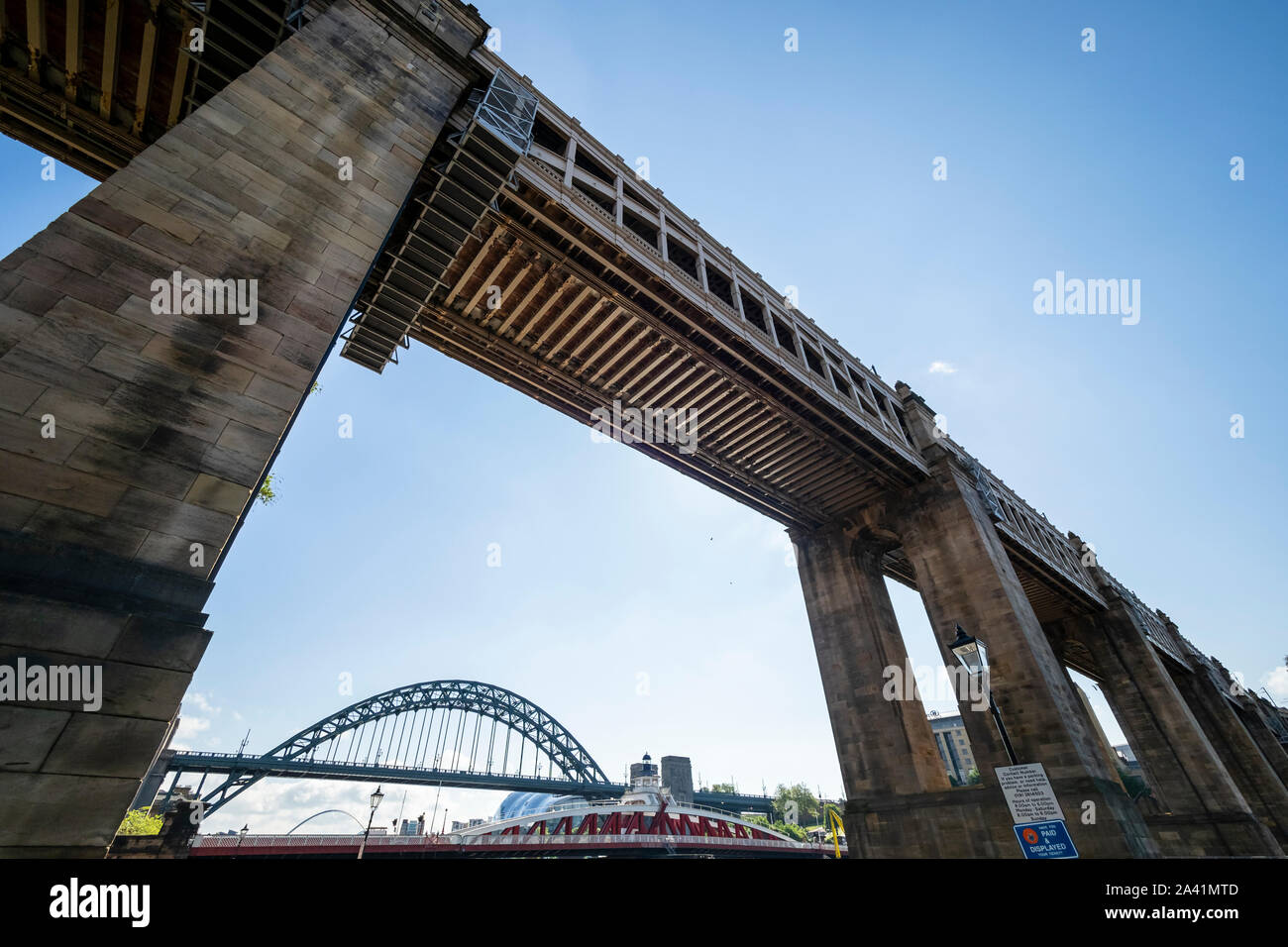 The High Level Bridge, with the Tyne Bridge in the background ...