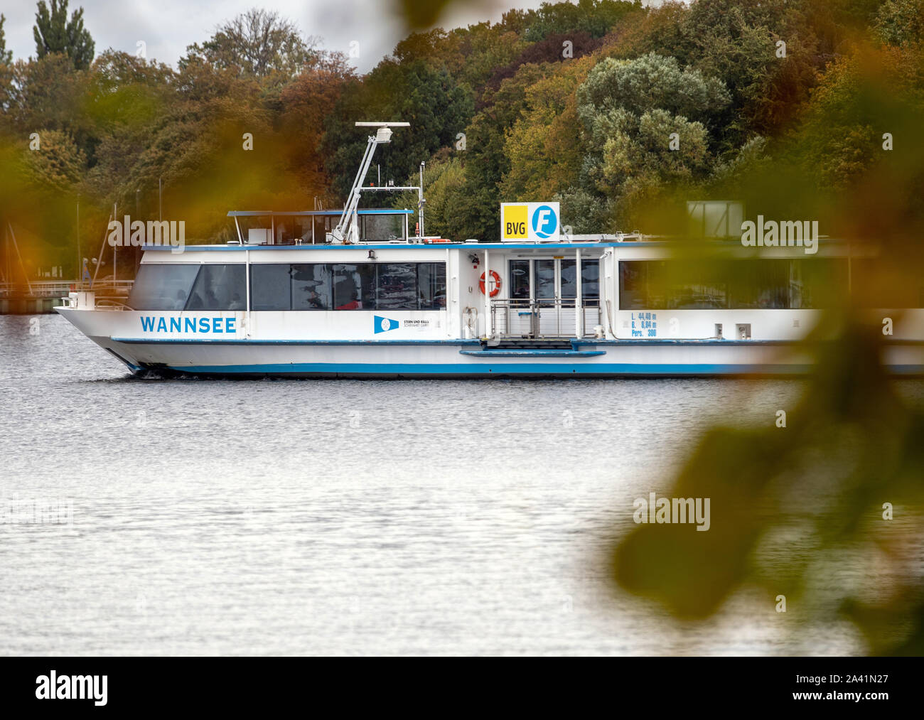 Berlin, Germany. 09th Oct, 2019. A BVG ferry crosses the Wannsee ...