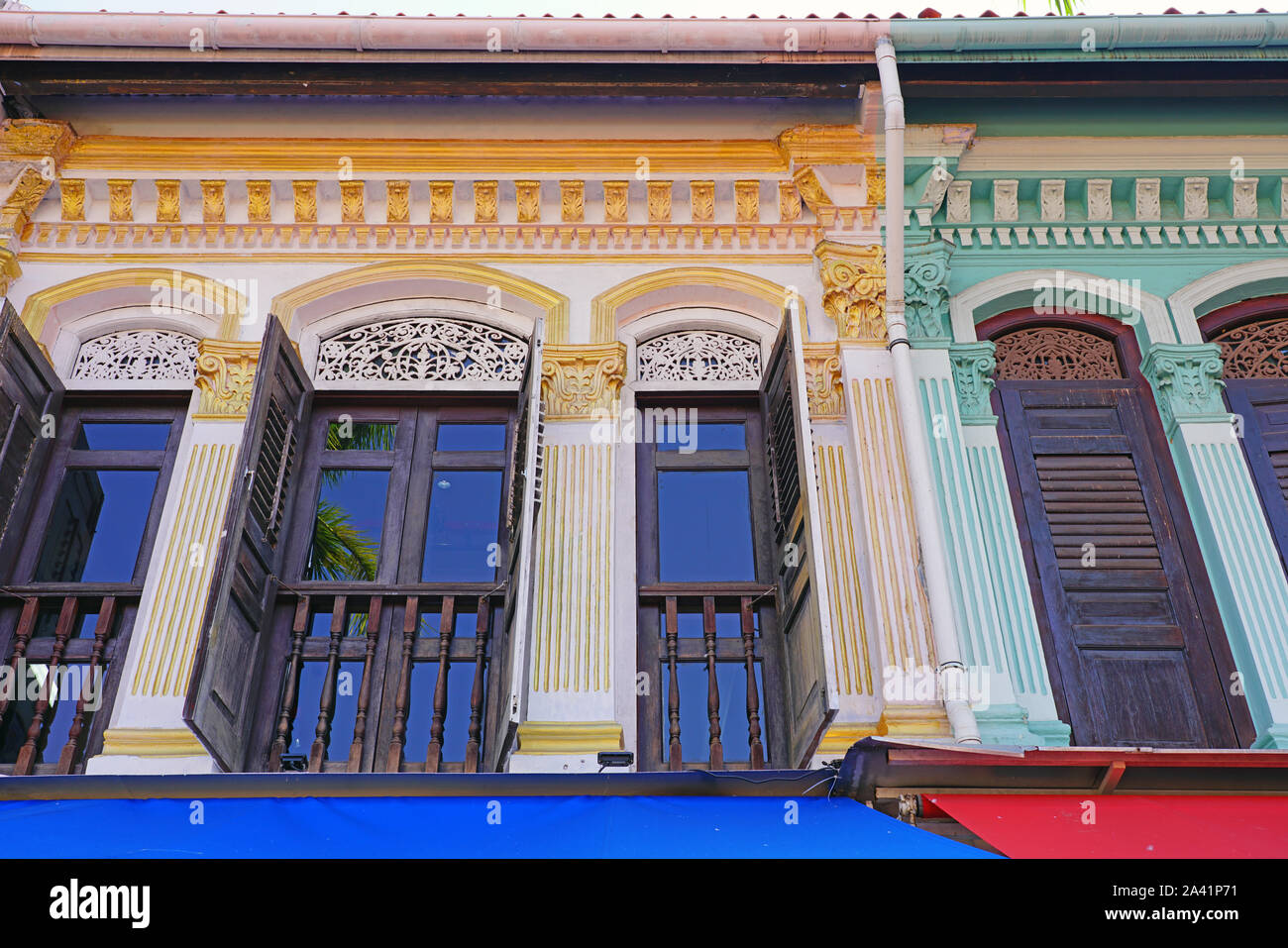 Colorful windows on Peranakan houses in Singapore Stock Photo - Alamy